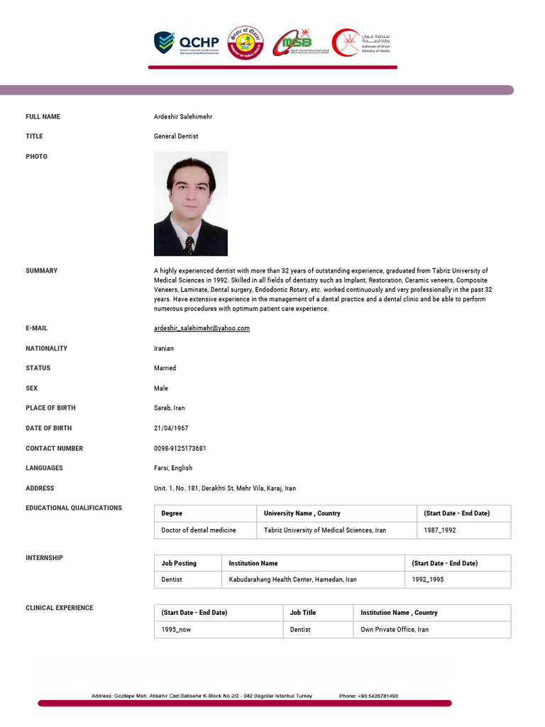 Resume - Ardeshir Salehimehr | PDF | Dentistry | Social Programs