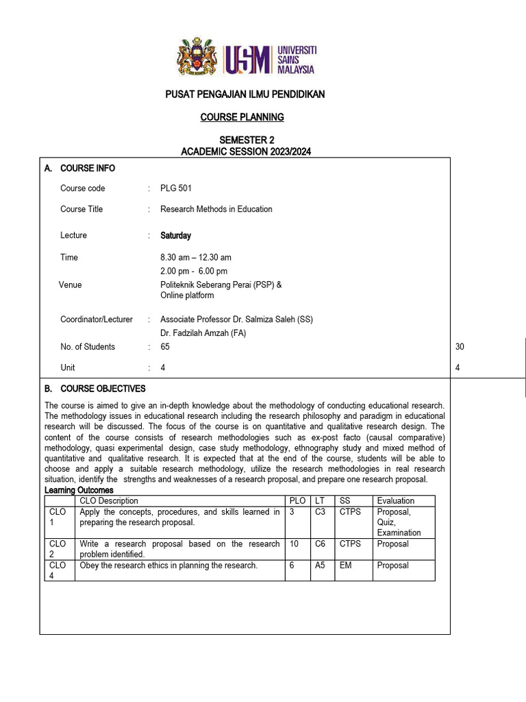 PLG501 Sem2 2023-24 | PDF | Methodology | Sampling (Statistics)