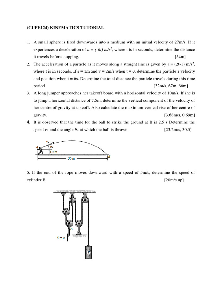 CUPE 124 Kinematics Tutorial J19 | PDF