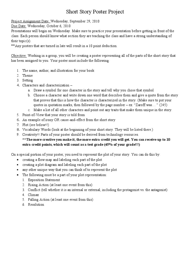 Short Story Poster Project | PDF | Plot (Narrative) | Short Stories