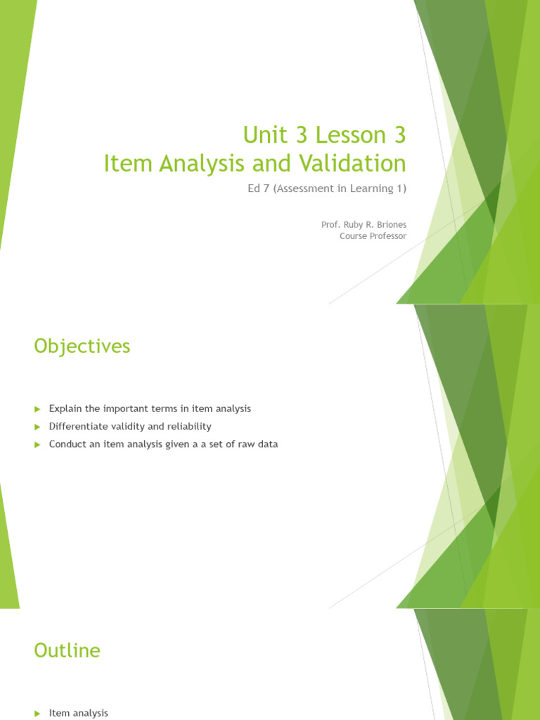 Unit 3 Lesson 3 Item Analysis | PDF | Validity (Statistics ...