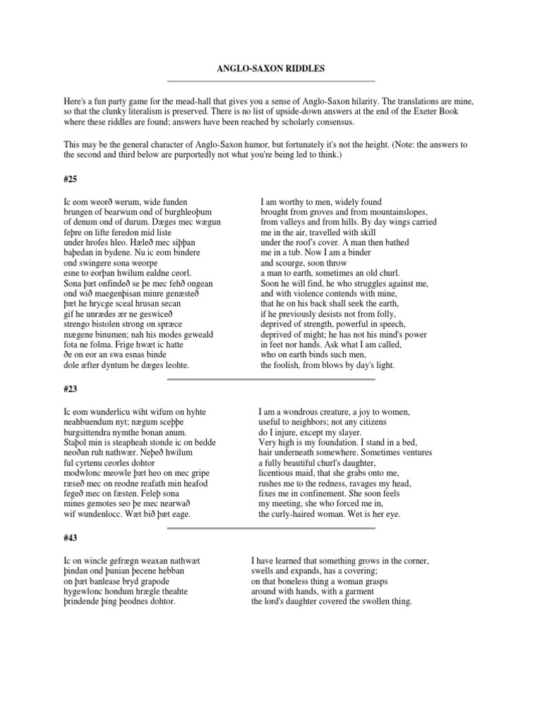 Anglo Saxon Riddles | Anglo Saxon England | Medieval England