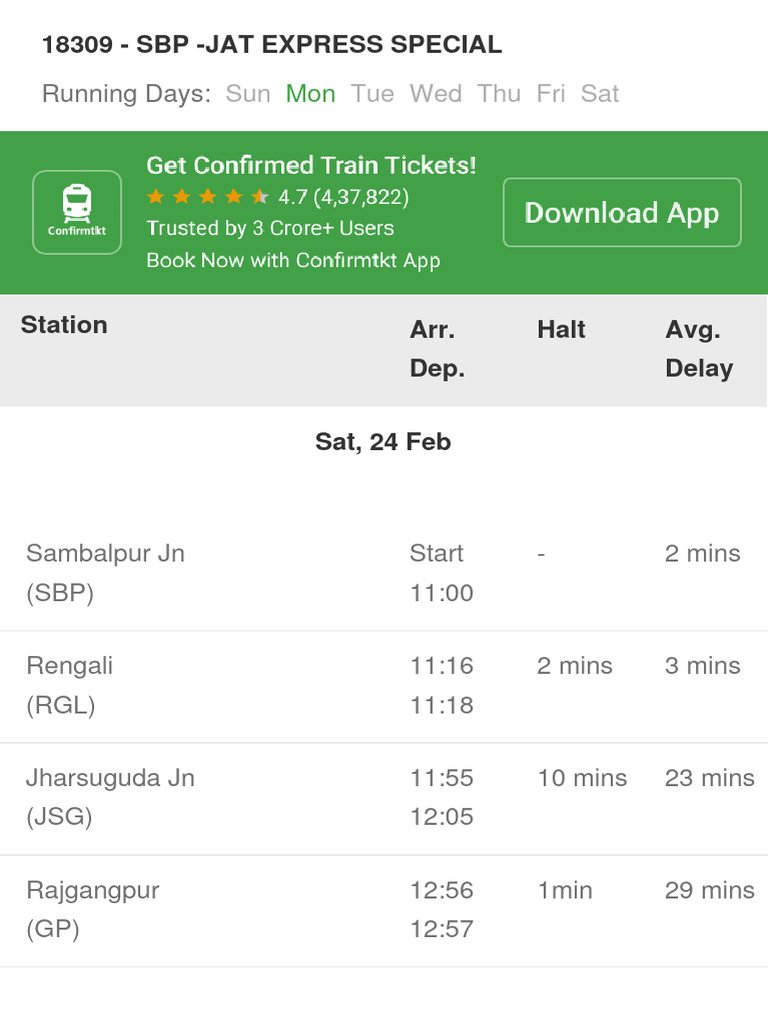SBP-JAT Express Special Schedule | PDF