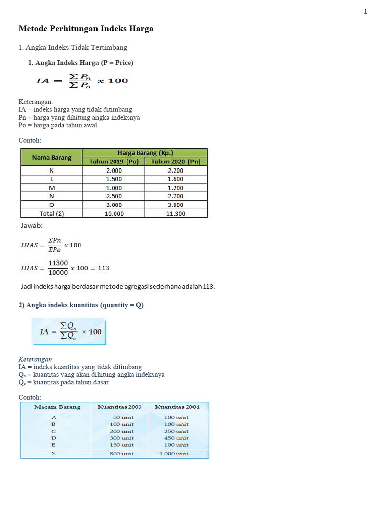 Metode Perhitungan Indeks Harga | PDF