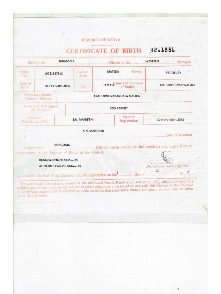 Praise Joy Birth Certificate | PDF