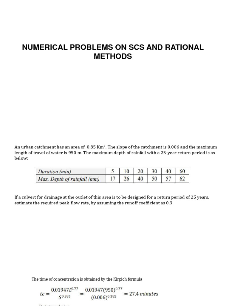 Numerical Problems On Scs and Rational Methods | PDF | Erosion | Earth Sciences