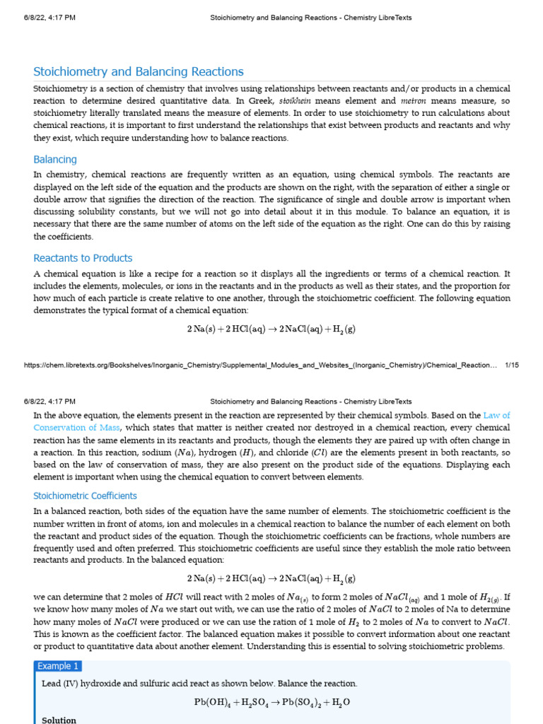 Stoichiometry and Balancing Reactions - Chemistry LibreTexts | PDF | Stoichiometry | Mole (Unit)