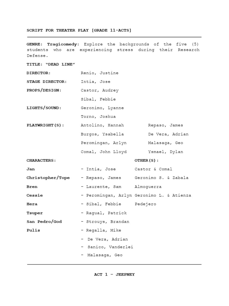 Deadline Theater Play | PDF
