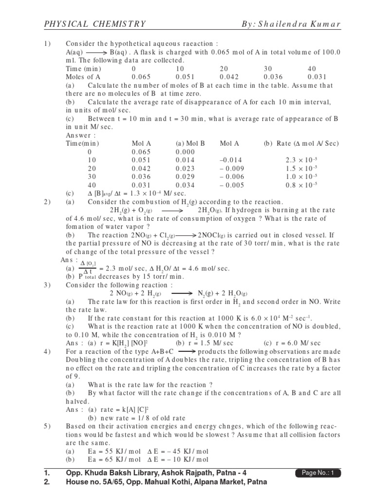 Chemical Kinetics Assignment | PDF | Activation Energy | Reaction Rate ...
