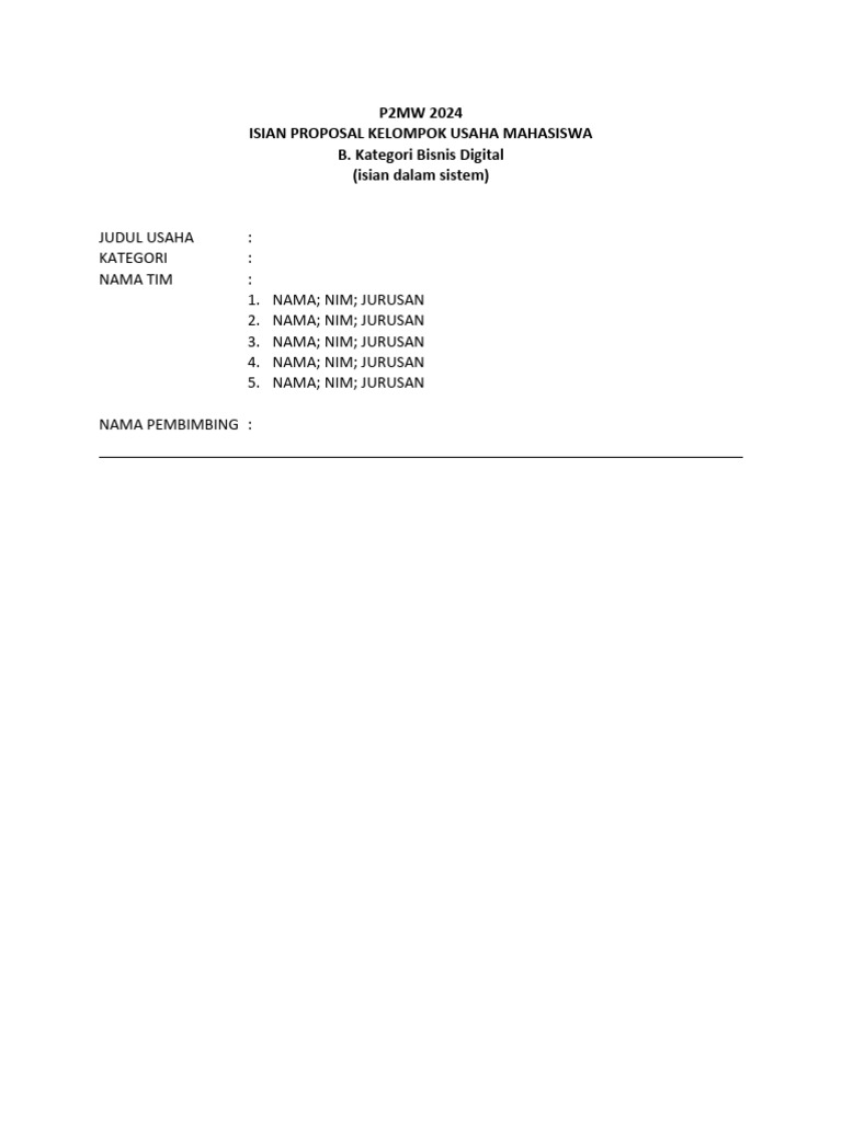 Proposal P2MW Bisnis Digital 2024 | PDF