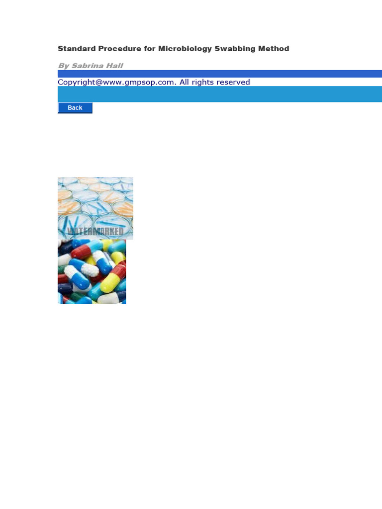 Standard Procedure For Microbiology Swabbing Metho | PDF | Colony ...