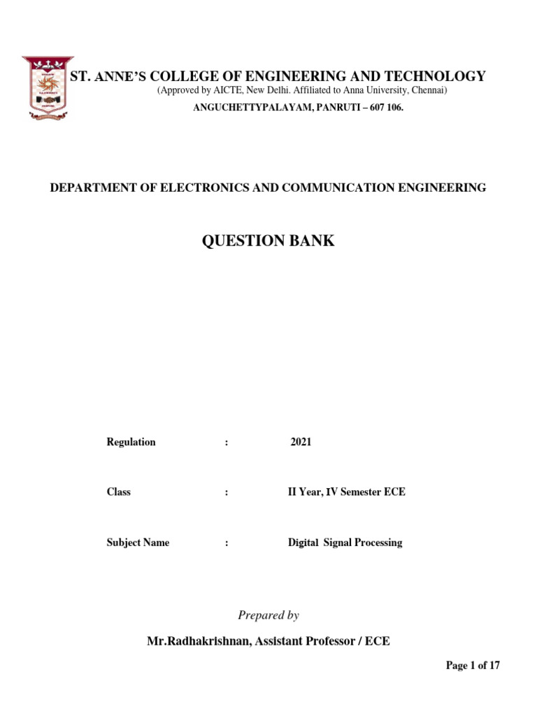 EC3492 - DIGITAL SIGNAL PROCESSING-923183941-question Bank DSP 21 Reg ...