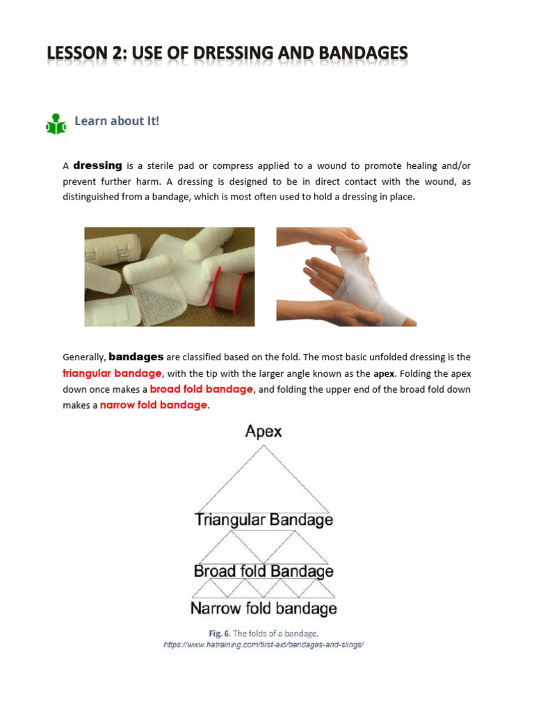 Use of Dressing and Bandages and Trasporting The Victim | PDF | Wound ...