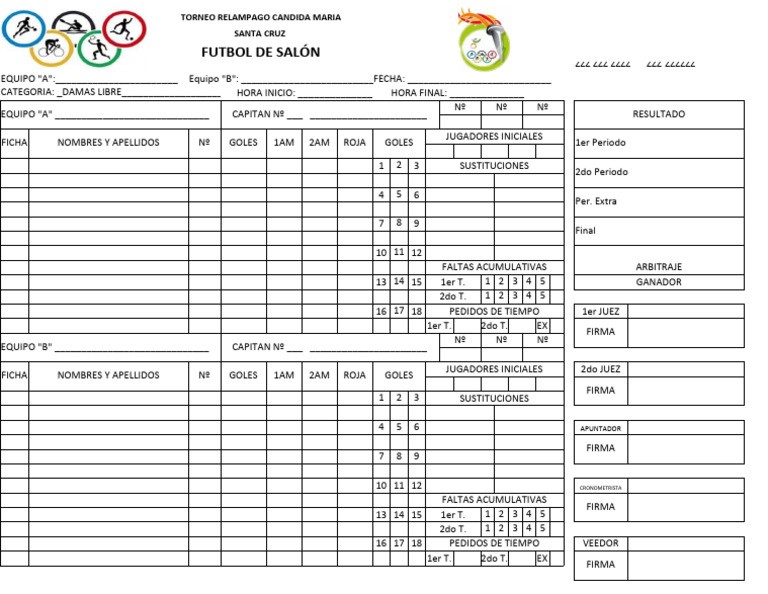 Planillas de Futsal | PDF | Asociación de Futbol | Códigos de fútbol