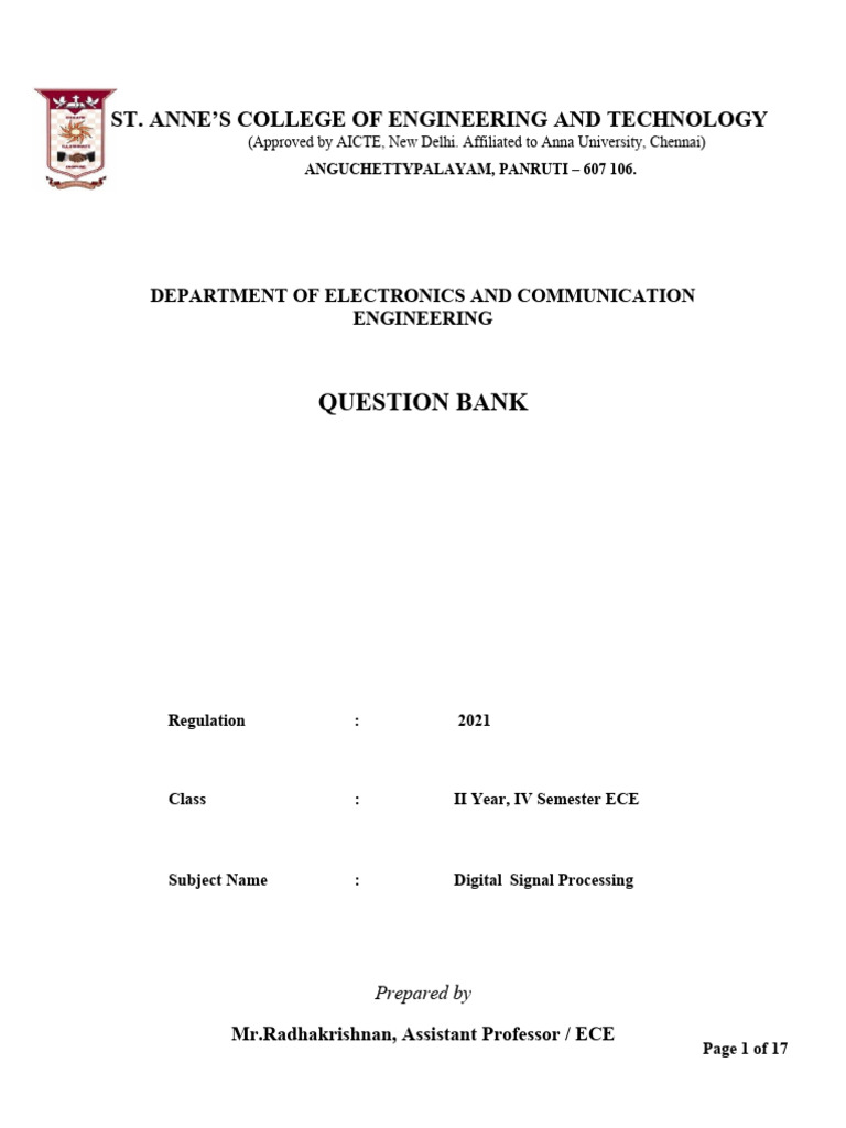 EC3492 - DIGITAL SIGNAL PROCESSING-923183941-question Bank DSP 21 Reg | PDF | Discrete Fourier ...