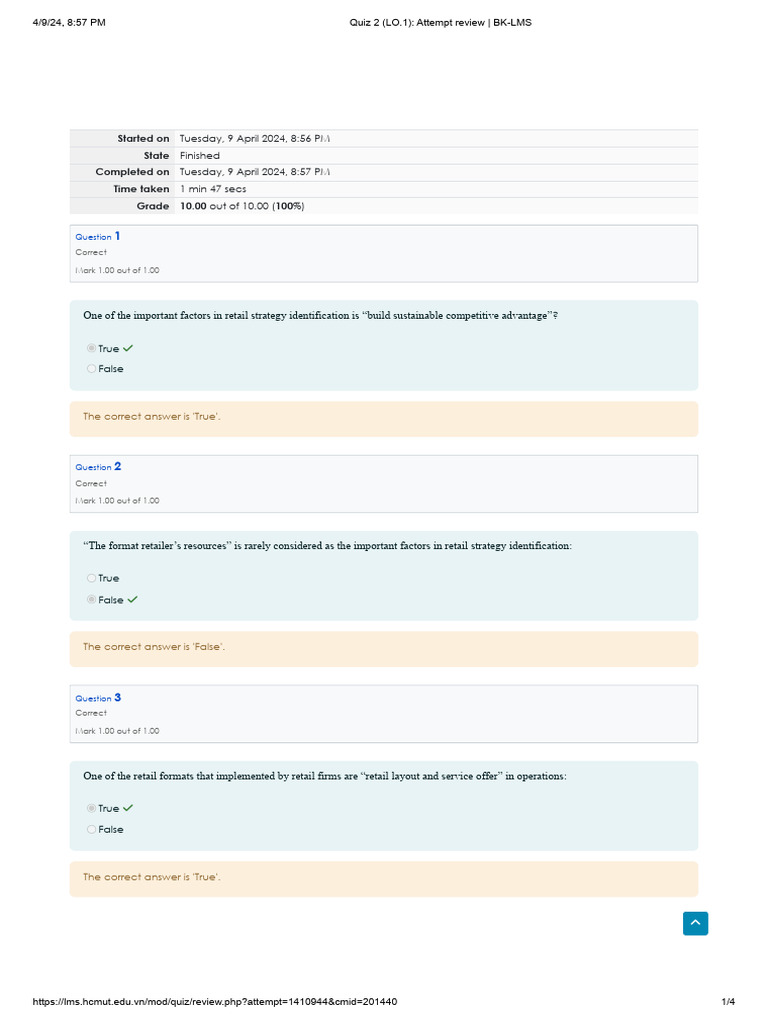 Quiz 2 LO.1 - Attempt Review - BK LMS | PDF | Competitive Advantage | Customer