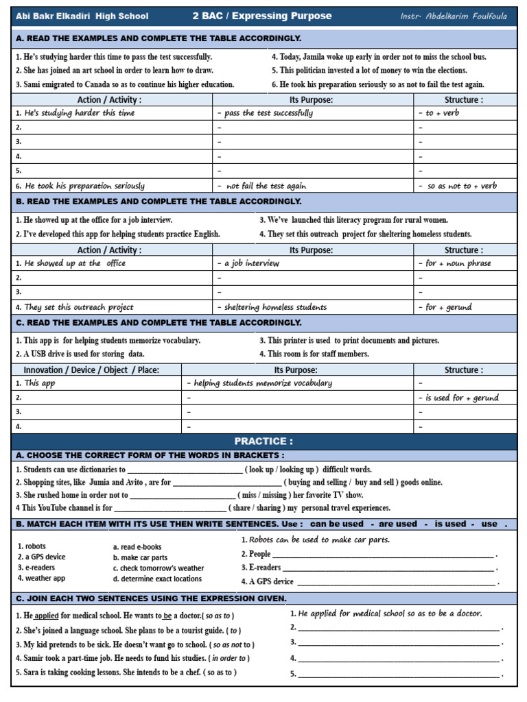 2 Bac - Expressing Purpose | PDF | E Reader | Linguistics