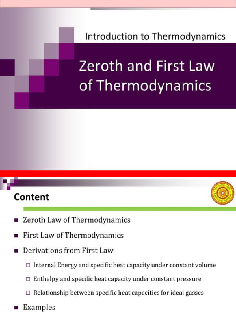 Zeroth Law and First Law of Thermodynamics | PDF
