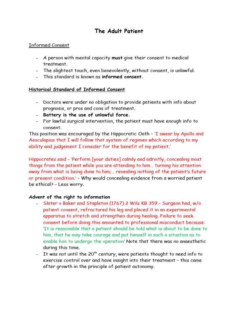 The Adult Patient Lecture Notes | PDF | Informed Consent | Surgery