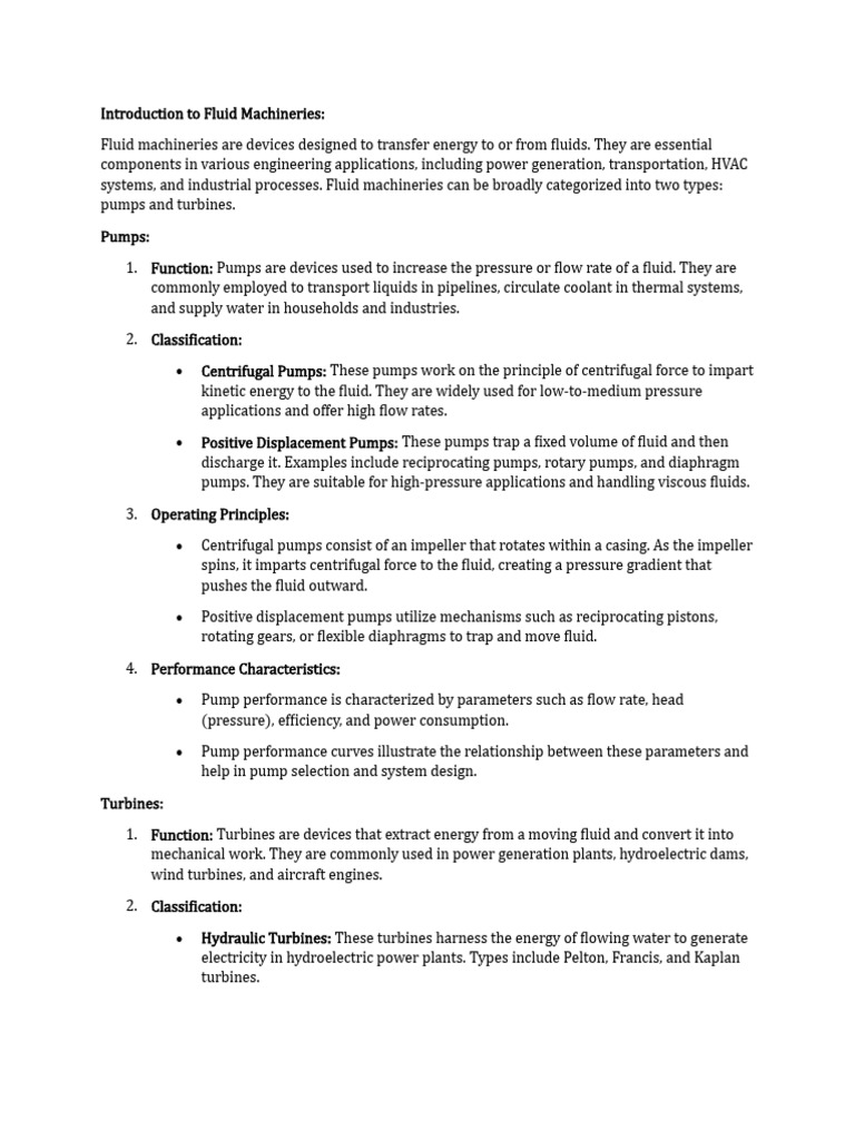 Introduction To Fluid Machineries | PDF | Turbine | Pump
