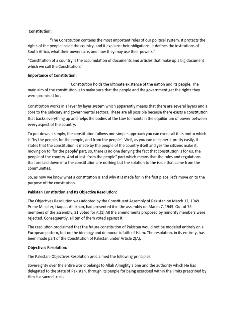 Constitution: "The Constitution Contains The Most Important Rules of ...