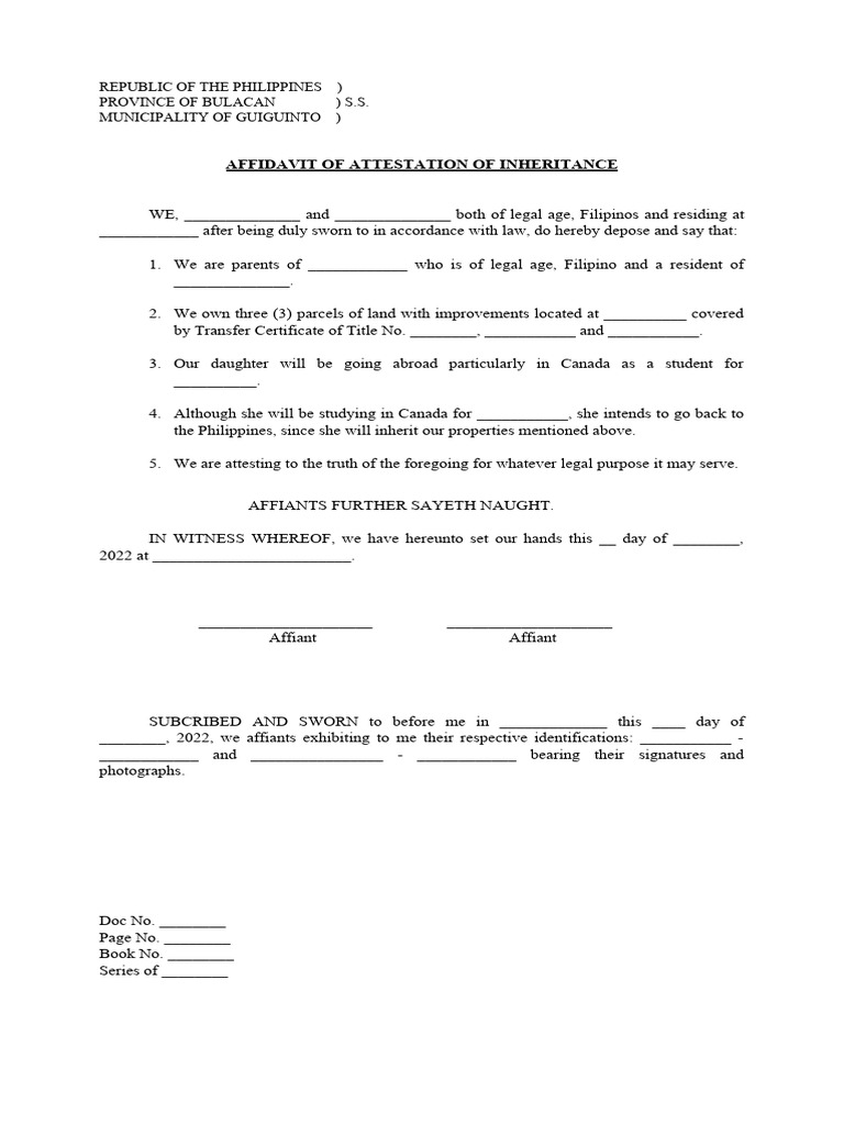 Affidavit of Attestation of Inheritance | PDF
