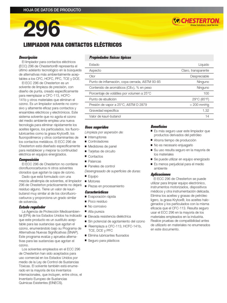 Chesterton 296 | PDF | Solvente | Clorofluorocarbono