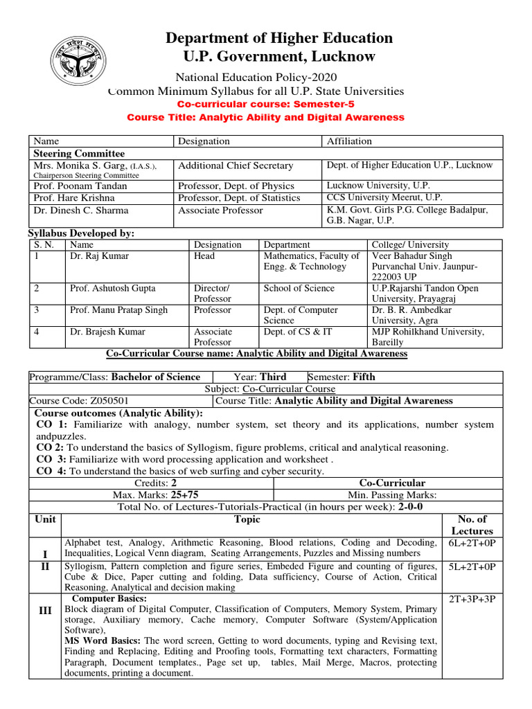 Analytic Ability and Digital Awareness Semester V | PDF | Microsoft ...