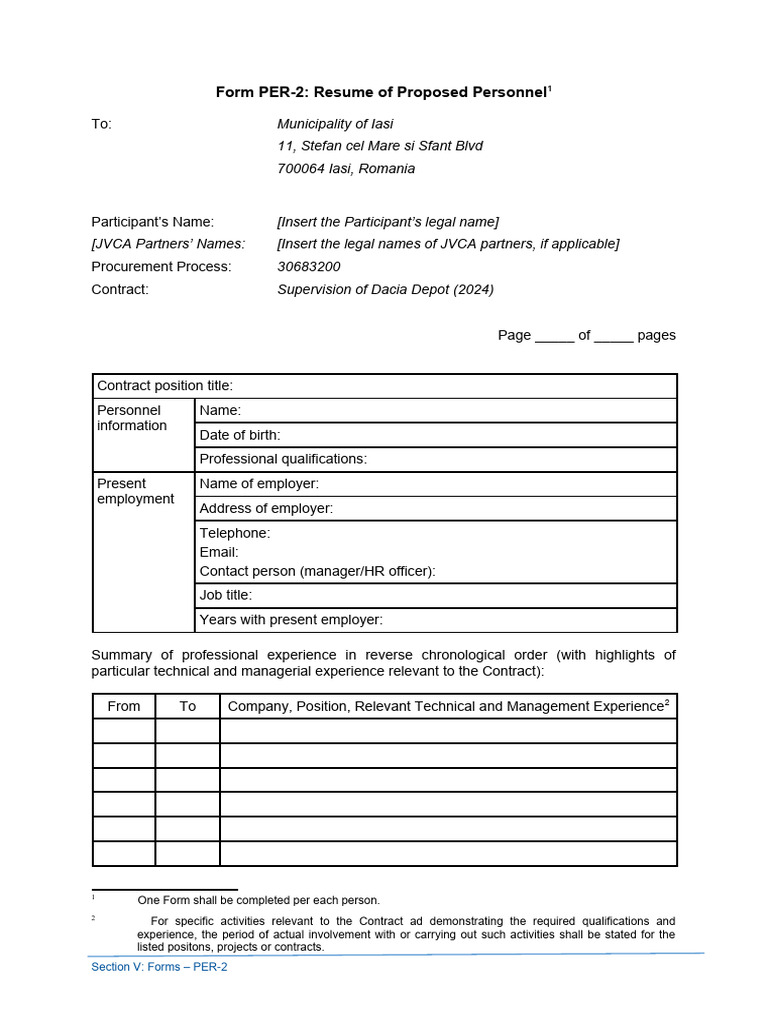 V - Forms - PER-2 Resume of Proposed Personnel | PDF