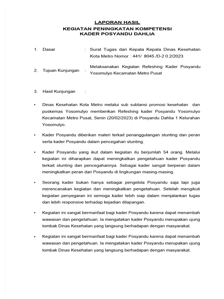 Laporan Hasil Kader | PDF