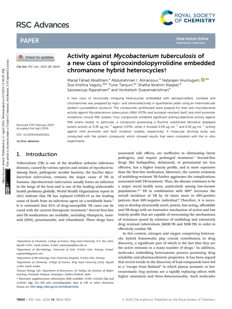RSC Advances: Paper | PDF | Tuberculosis | Chemistry