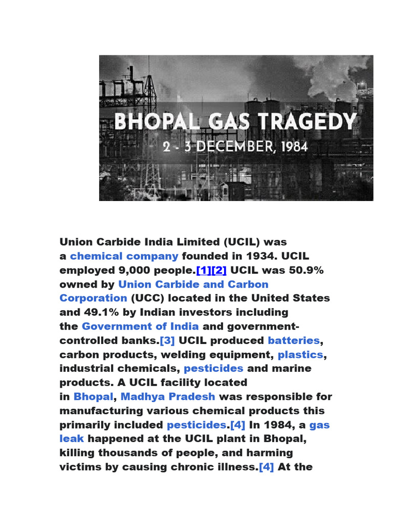 Bhopal Disaster: UCIL's Chemical Legacy | PDF | Environmental Science ...