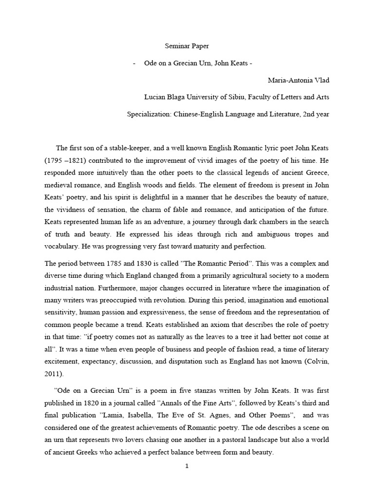 Analyzing Keats' Ode on a Grecian Urn | PDF | Poetry