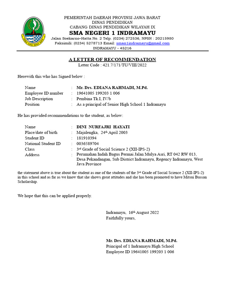 Formulir Pembuatan Surat Kesiswaan - Letter of Reco | PDF