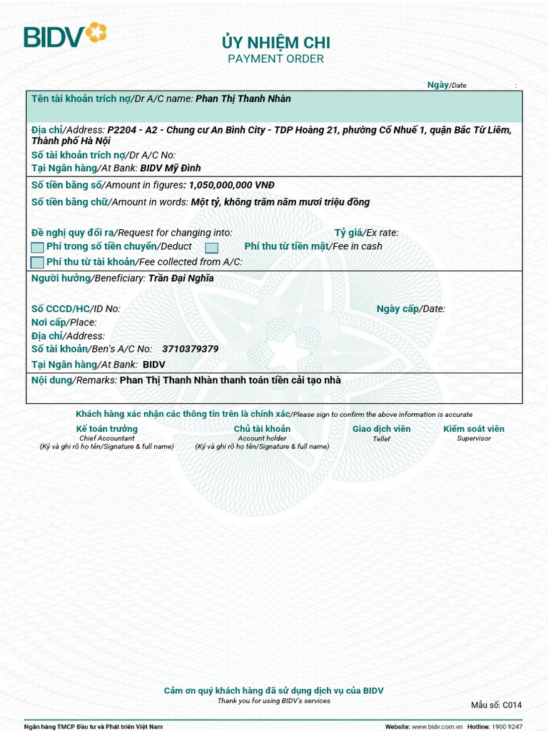 14.1.C014. Ủy Nhiệm Chi - DOC | PDF