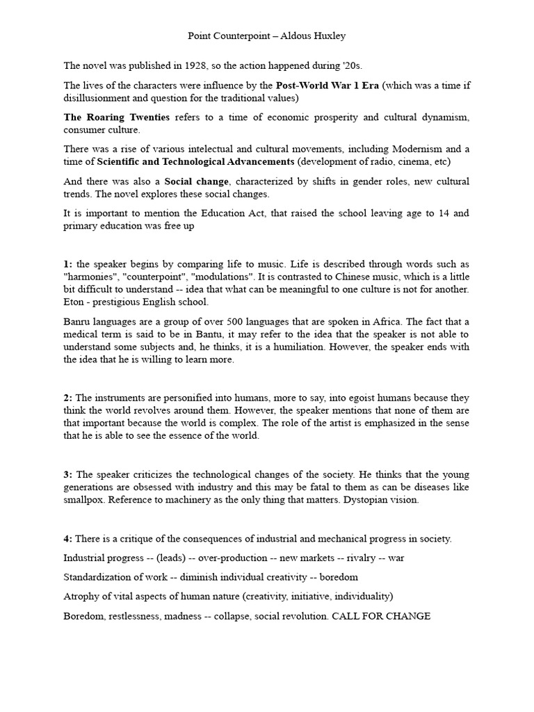 Huxley's Point Counterpoint: Social Change | PDF