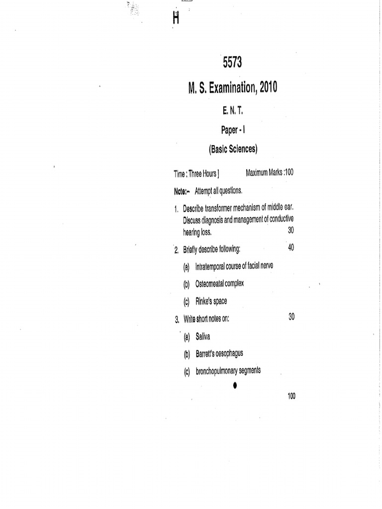 ENT Question Paper | PDF