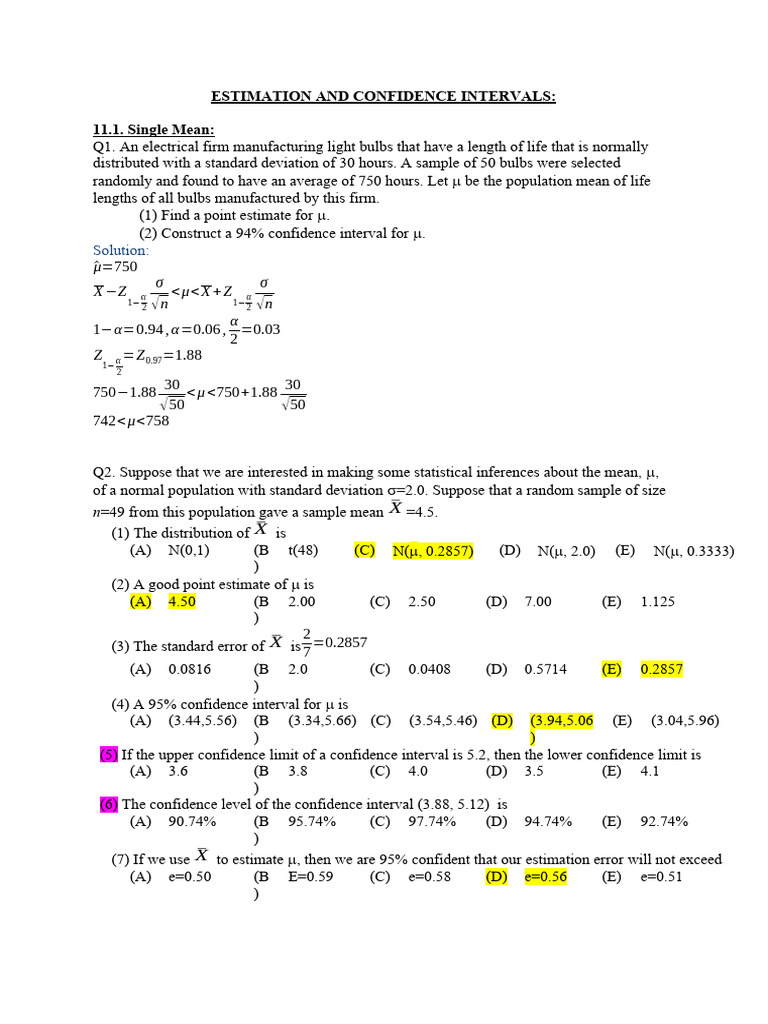 Estimation and Confidence Intervals T | PDF | Estimation Theory | Probability Theory