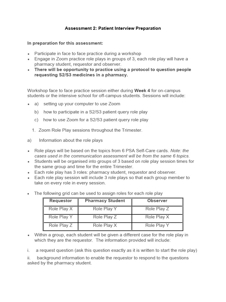 Assessment 2 Patient Interview Preparation | PDF | Pharmacy | Pharmacist