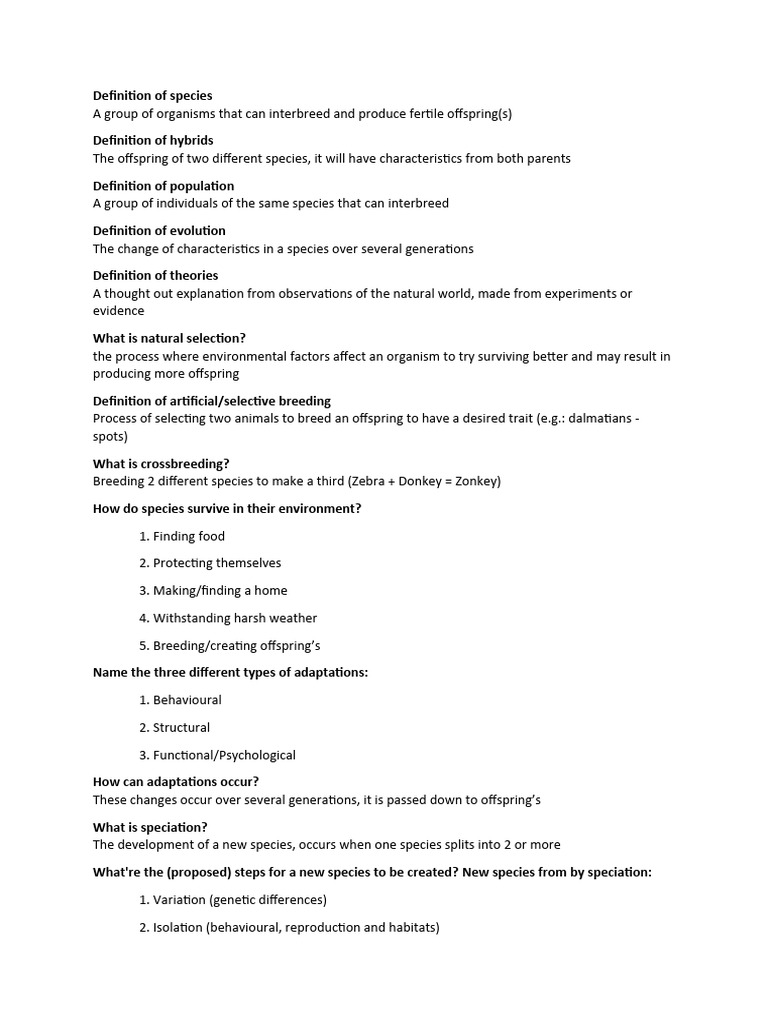 Science Revision - Evolution and Darwin Finch | PDF | Species | Hybrid ...