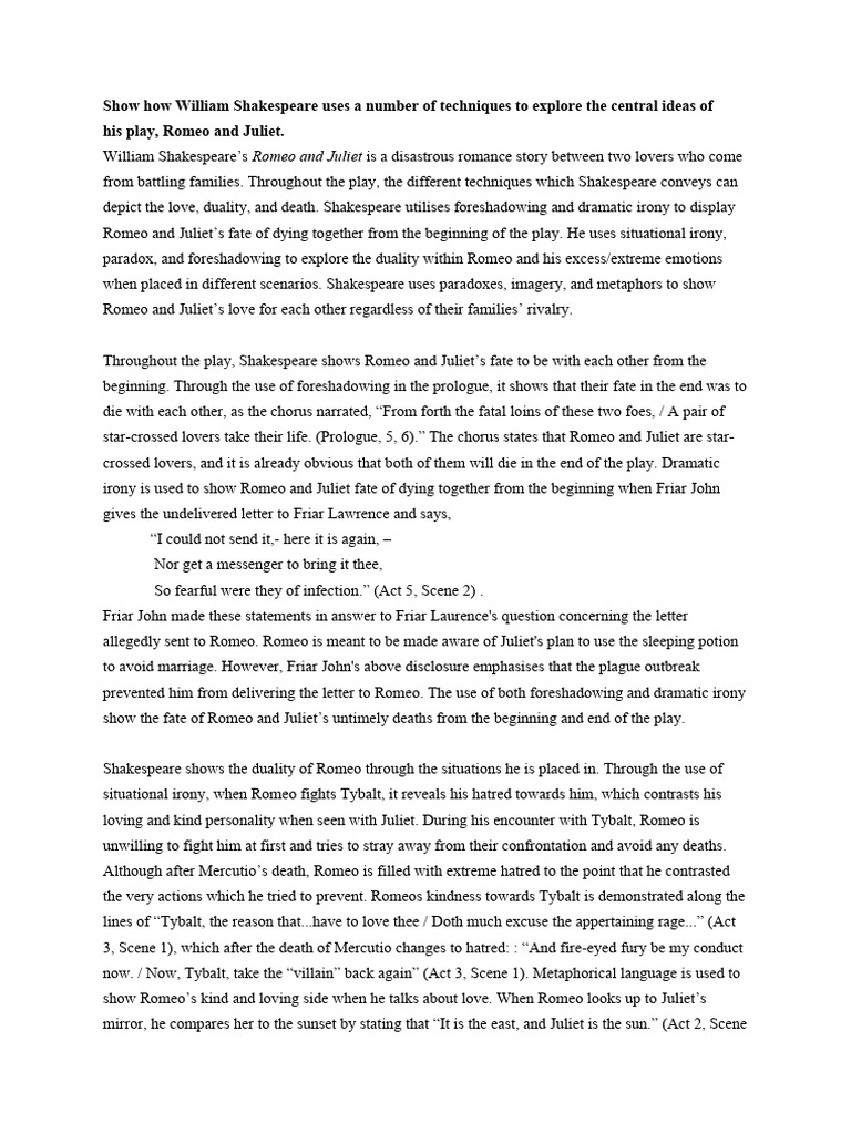 Shakespeare Essay | PDF | Romeo And Juliet | Characters In Romeo And Juliet