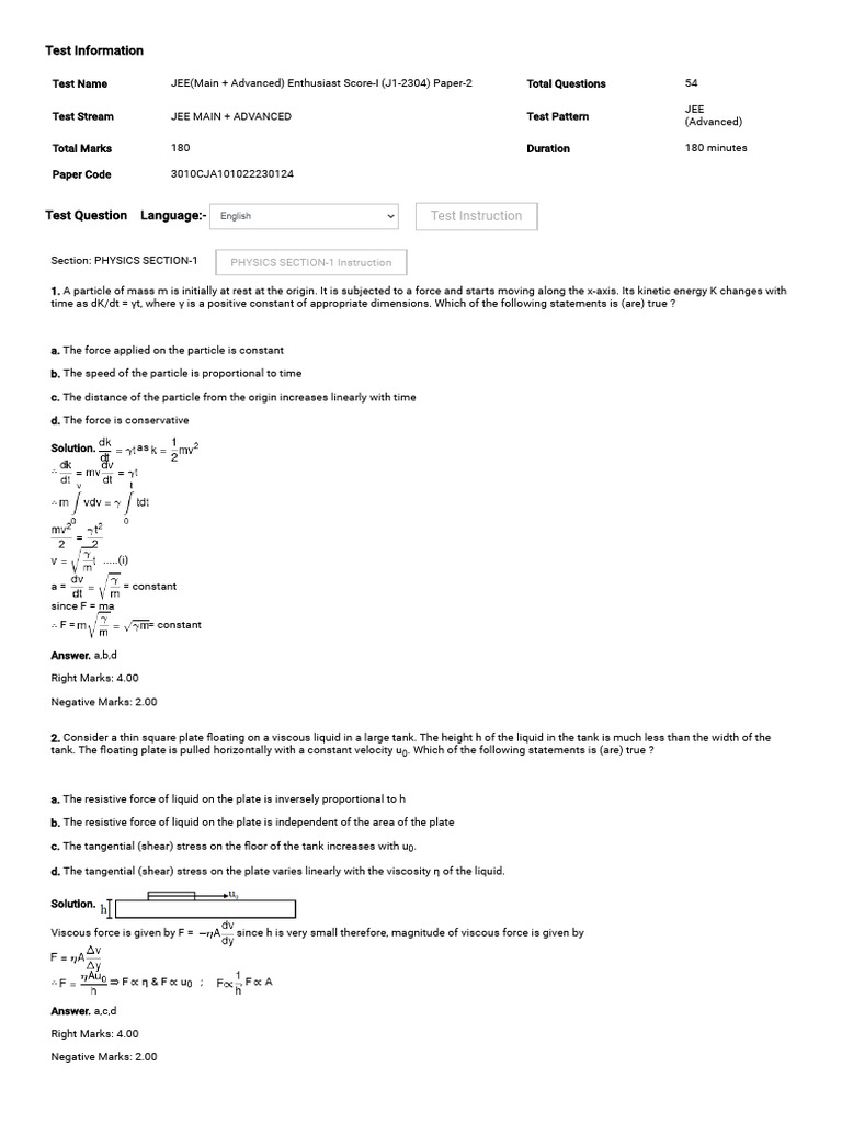 JEE Physics Test Analysis | PDF | Photoelectric Effect | Coordination ...