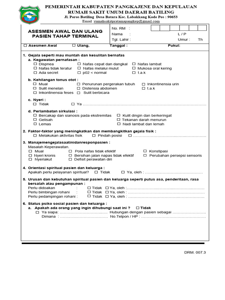 DRM 007.3, 007.3a - ASESMEN AWAL & ULANG PASIEN TAHAP TERMINAL | PDF