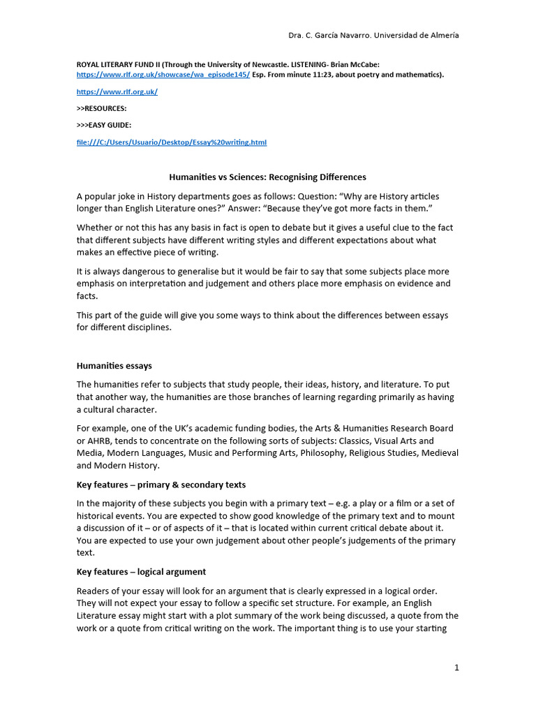 Humanities VS Sciences-Recognising The Differences - Text 1 | PDF ...