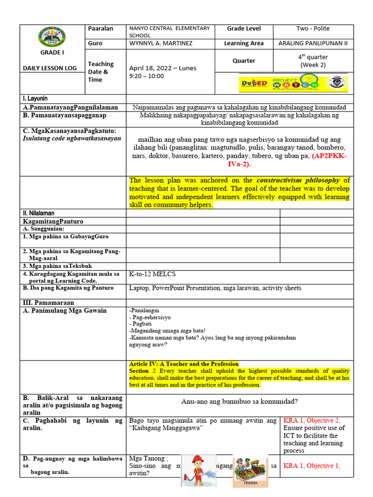 Grade 2 Cot Aral Pan 4th Quarter | PDF