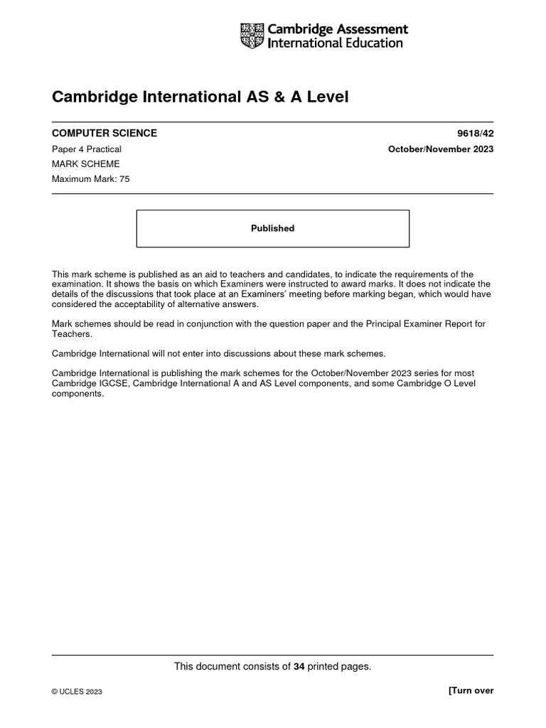 Cambridge International AS & A Level: Computer Science 9618/42 | PDF ...