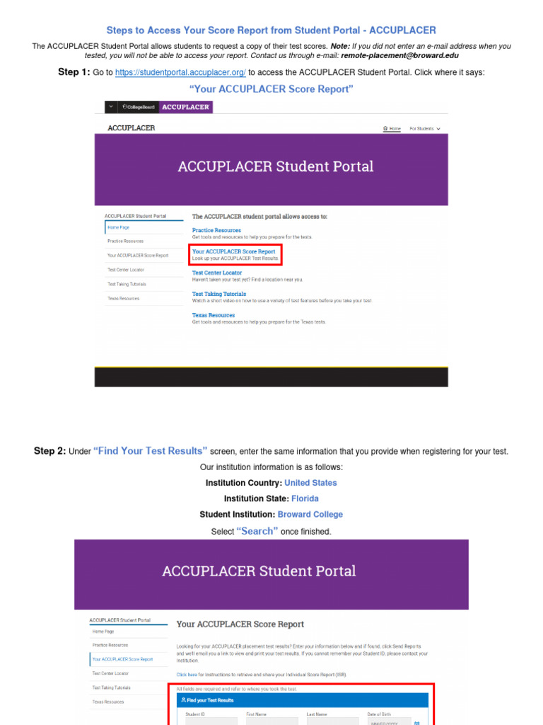 Score Report Student Guide - Accuplacer | PDF