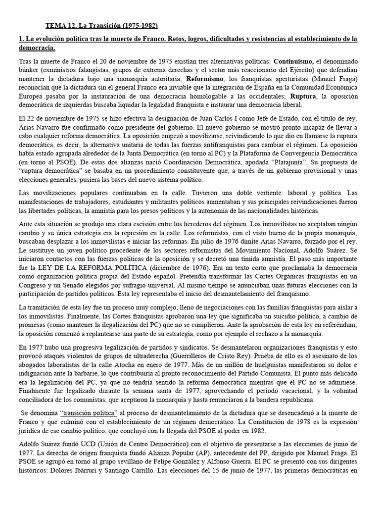 Tema 12 La Transición 1975 1982 Descargar Gratis Pdf España