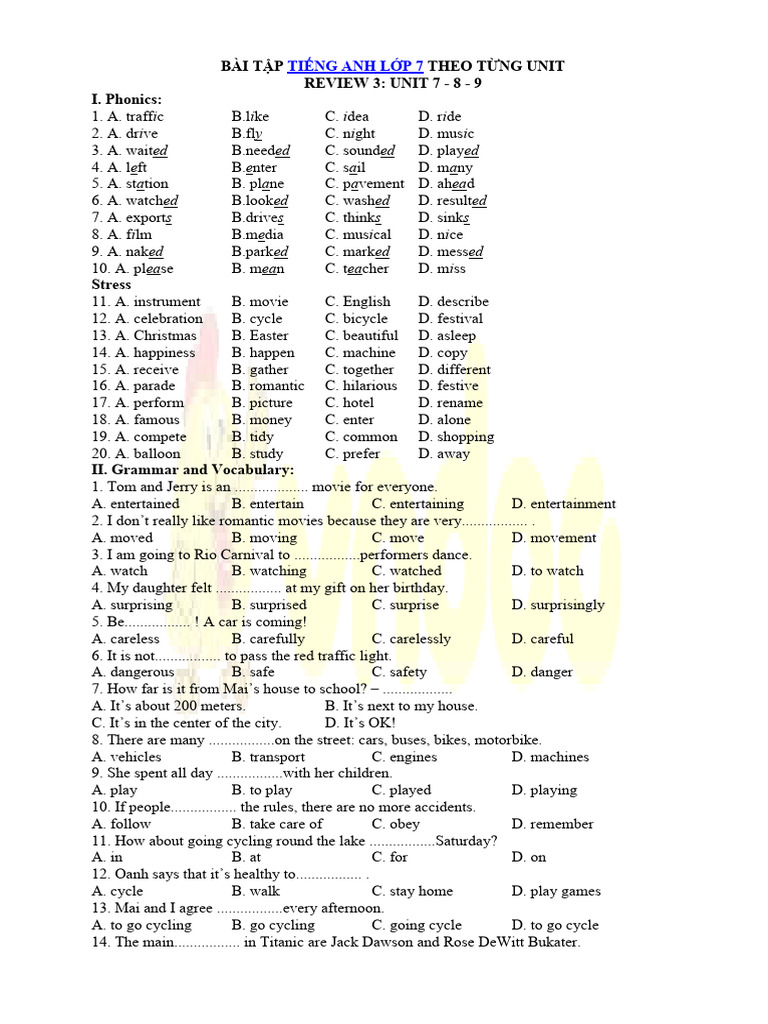 English Exercises for Grade 7 Units 7-9 | PDF | Edinburgh