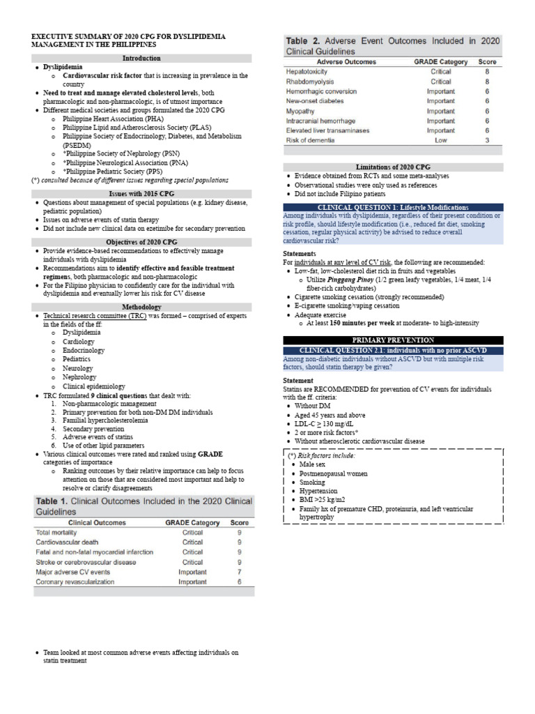 2020 Dyslipidemia Guidelines PH | PDF | Statin | Low Density Lipoprotein